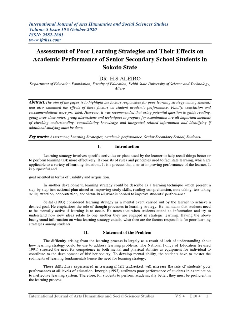 Assessment of Poor Learning Strategies and Their Effects On Academic ...
