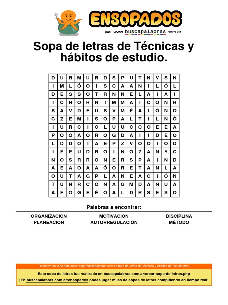Sopa de Letras de Técnicas y Hábitos de Estudio | PDF