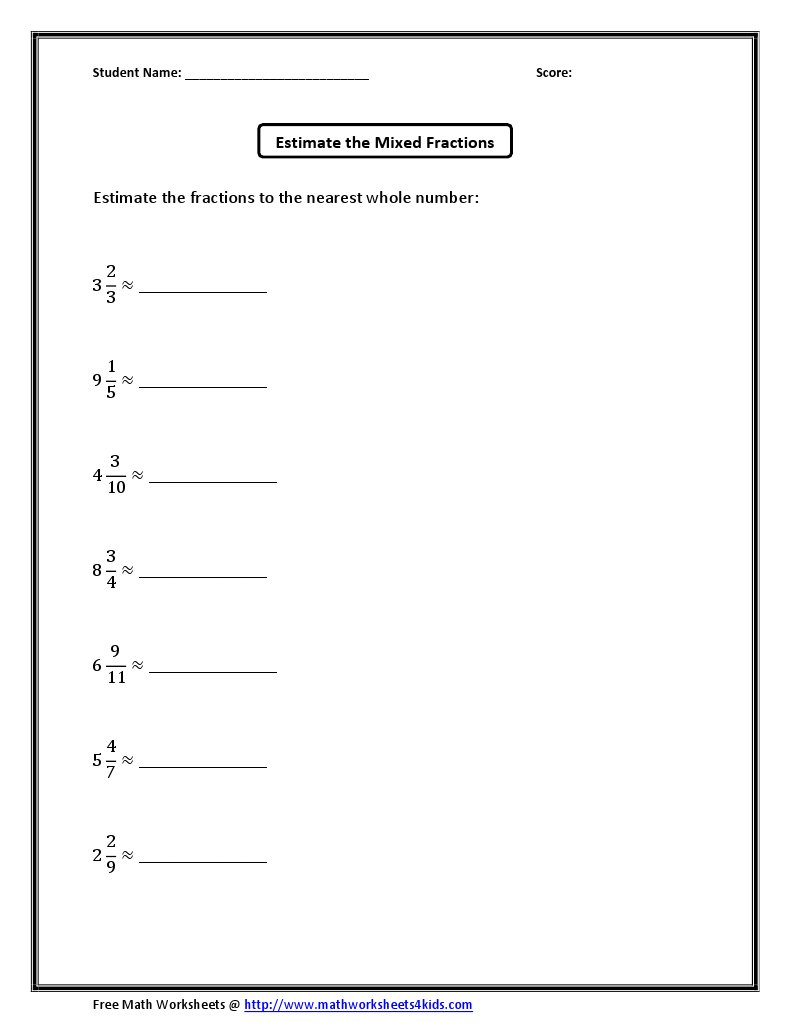 Estimate Mixed Fractions Worksheet | PDF