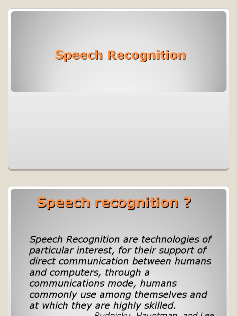 Speech Recognitionppt 1 | PDF | Speech Recognition | Speech Synthesis
