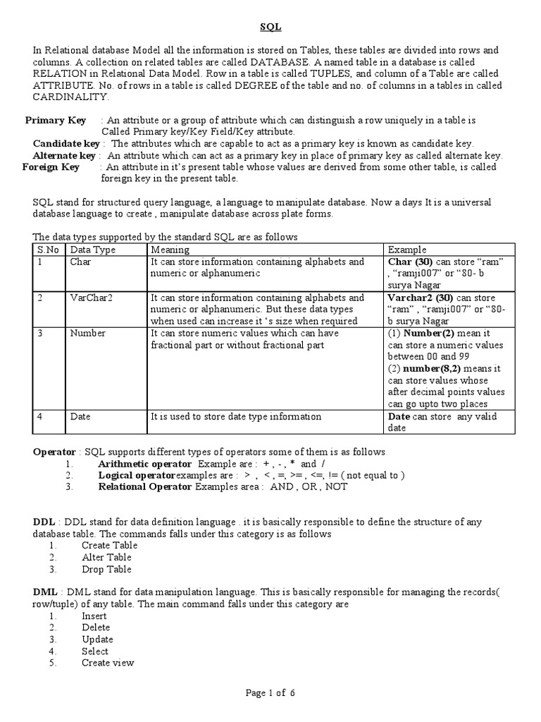 Sql Notes Pdf Relational Database Relational Model 2231