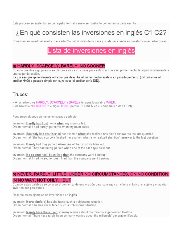 Inversiones en inglés: Estructuras y ejemplos | PDF | Adverbio | Sintaxis