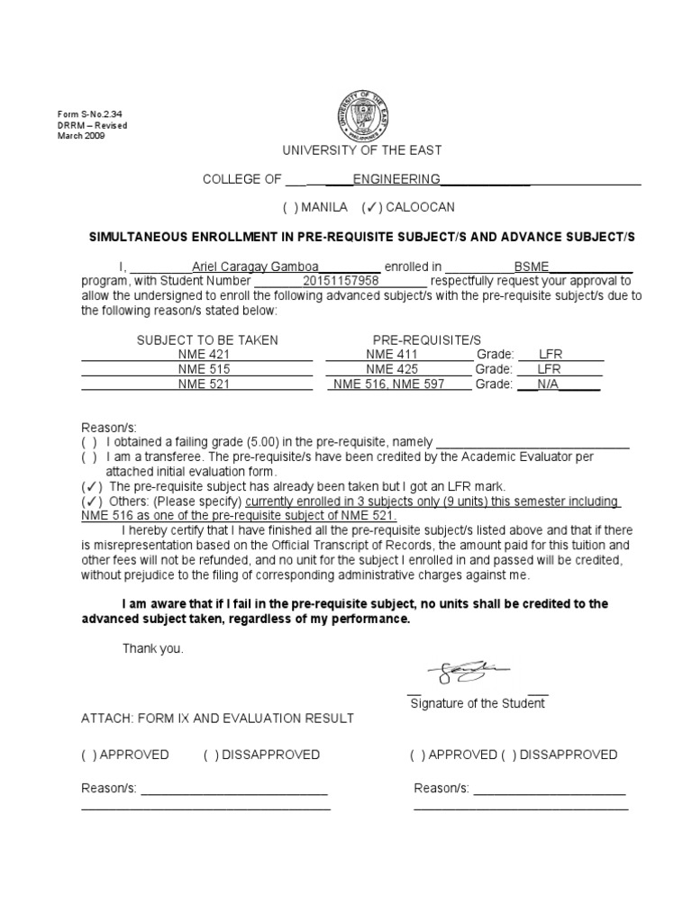 Simultaneous Enrollment in Pre-Requisite Subject/S and Advance Subject/S | PDF | Learning ...