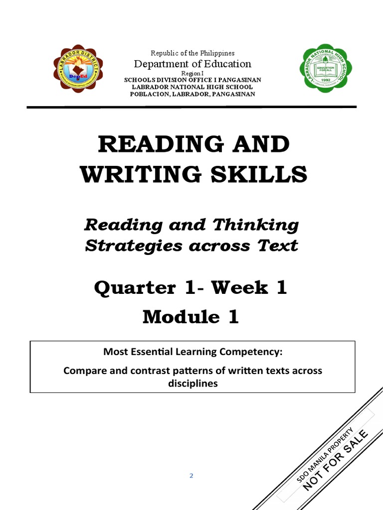 Reading and Writing Skills: Quarter 1-Week 1 | PDF | Brainstorming | Reading Comprehension