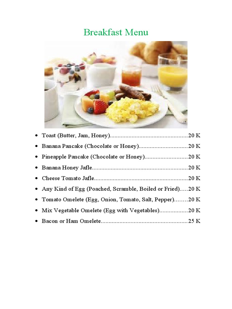 Breakfast Menu | PDF | Cuisine | Foods