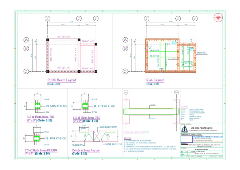 Plinth Beam Layout Slab Layout: PB1 (9" X 9") PB4 (9" X 9") 5" | PDF ...