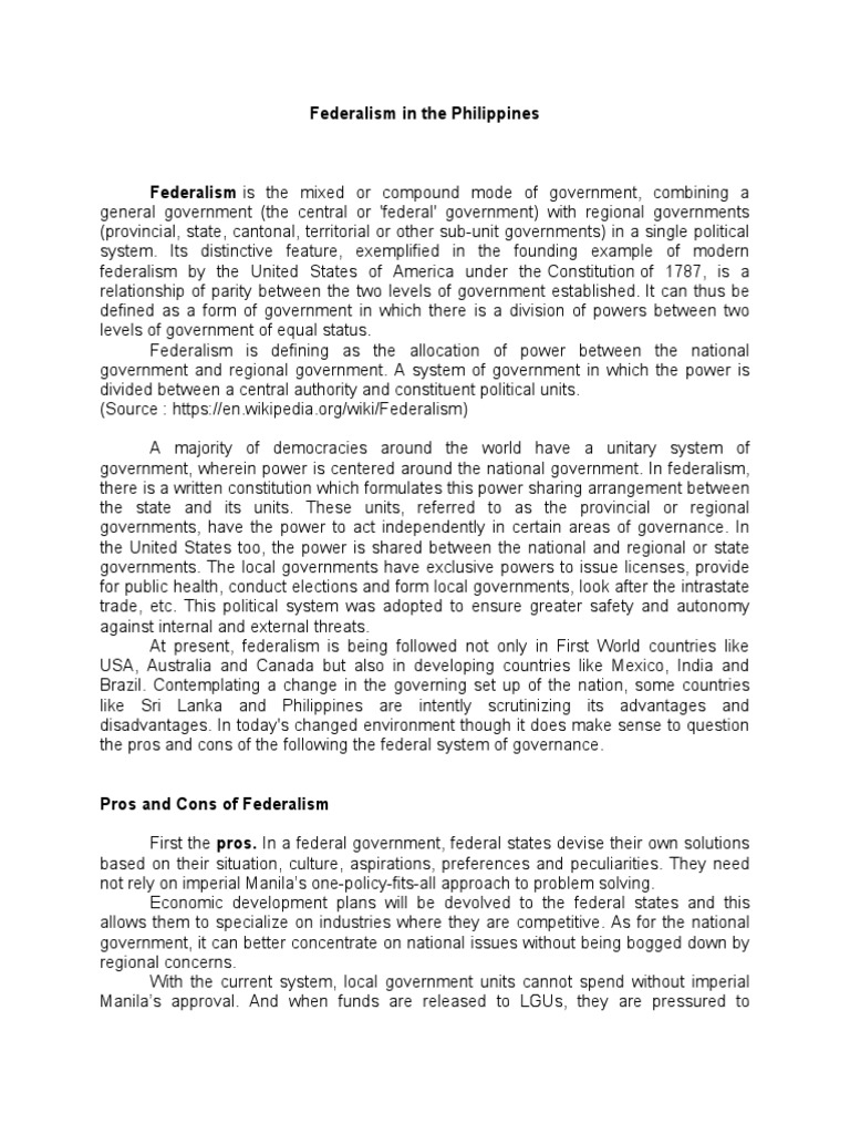 Federalism in The Philippines | PDF | Federalism | Political Science