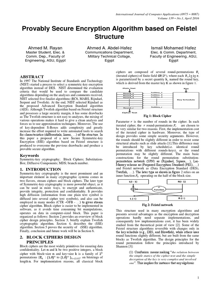 Provably Secure Encryption Algorithm Based On Feistel Structure | PDF | Cryptography | Key ...