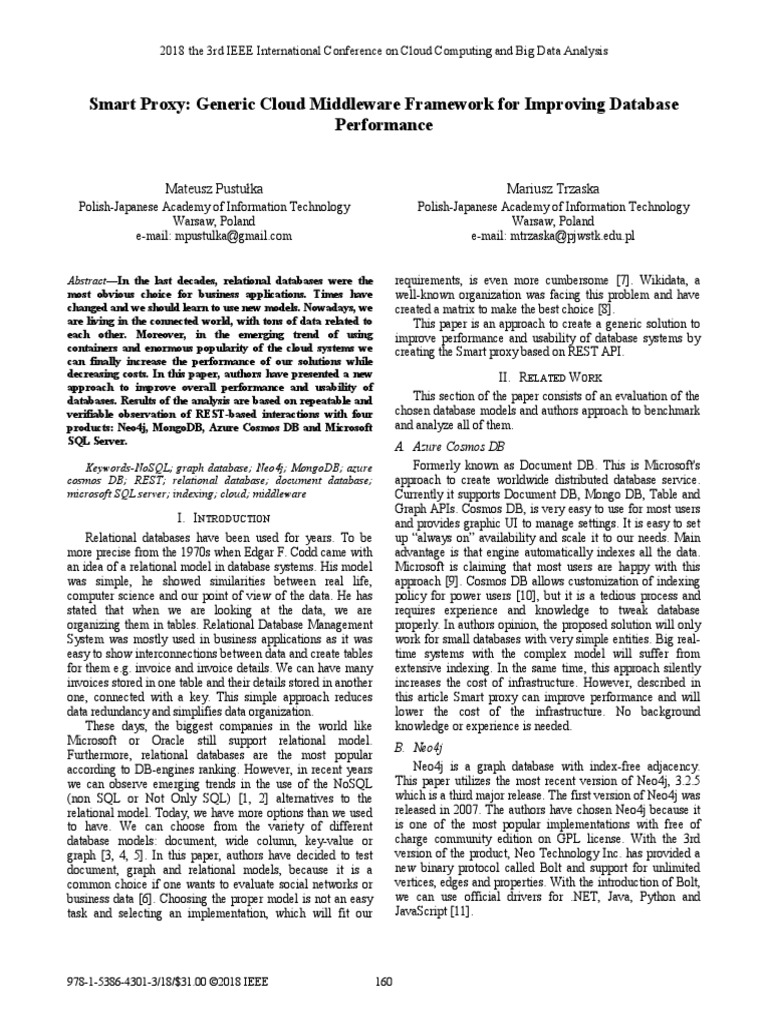 Smart Proxy: Generic Cloud Middleware Framework For Improving Database Performance | PDF ...