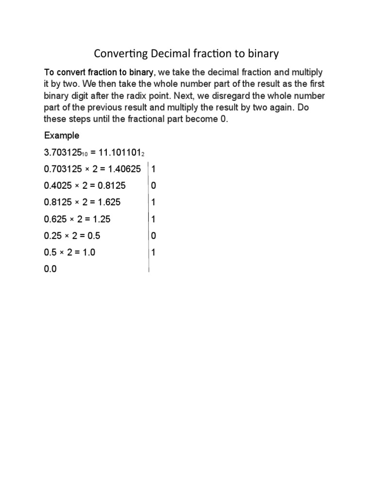 Converting Decimal Fraction To Binary | PDF