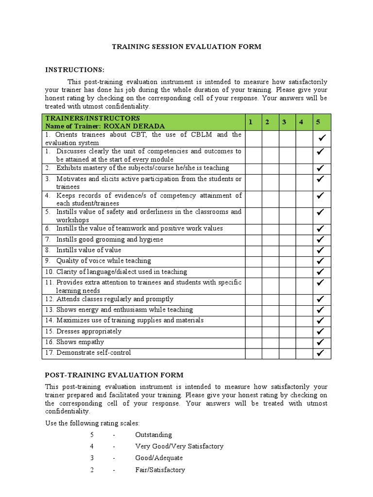 Training Session Evaluation Form Instructions | PDF | Competence (Human ...