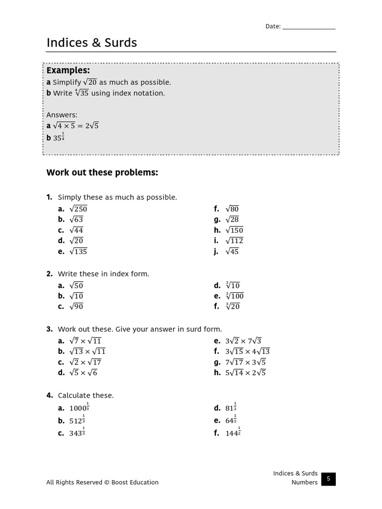 Y9 Maths Indices Surds | PDF