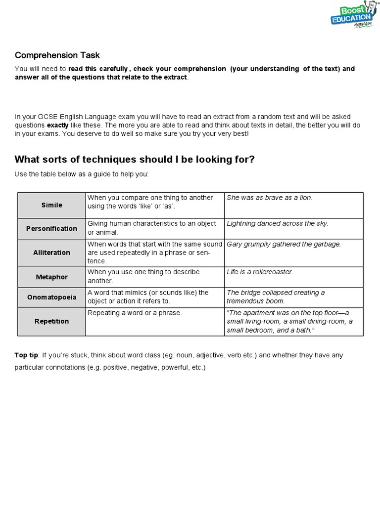 Year 9 English Comprehension Guide | PDF | Linguistics