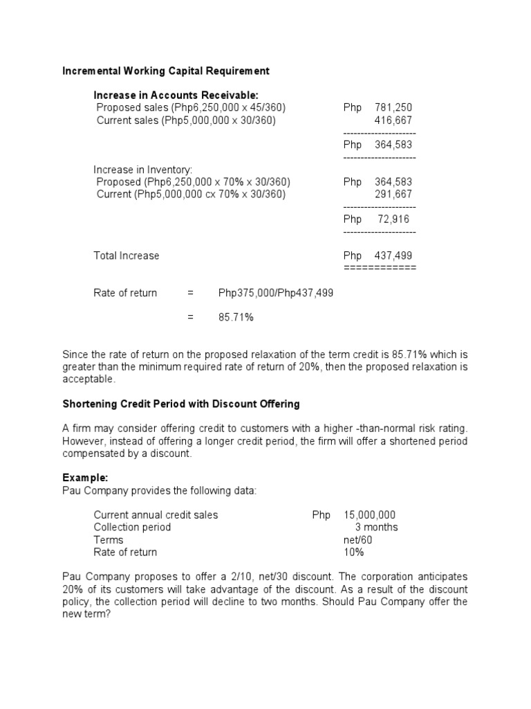 Incremental Working Capital Requirement | PDF | Working Capital ...