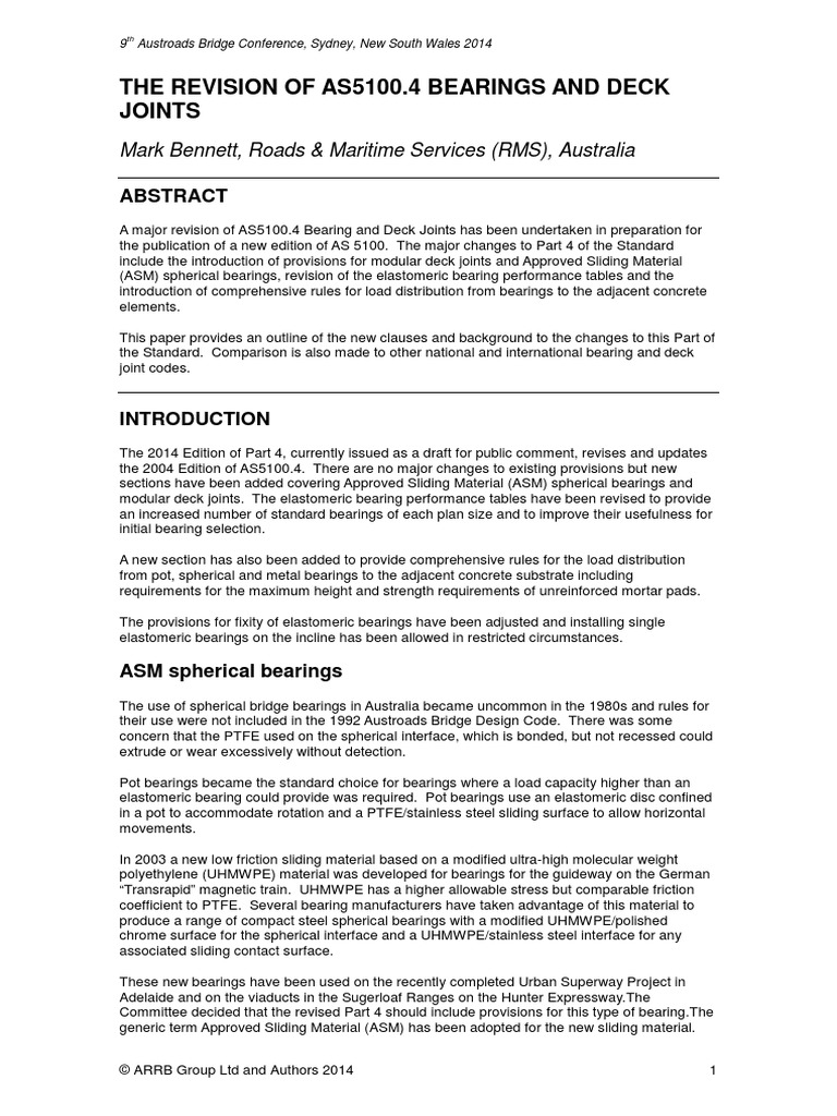 MB - The Revision of AS5100.4 Bearings and Deck Joints | PDF | Bearing ...