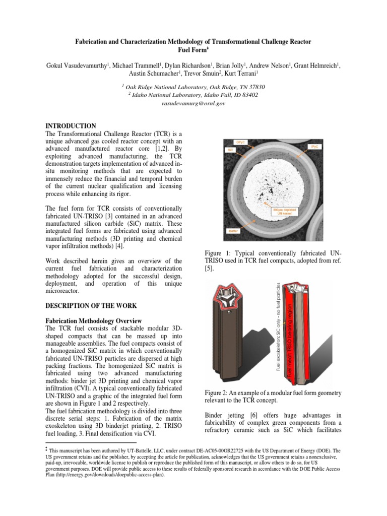 Fabrication and Characterization Methodology of TCR Fuel Form ...