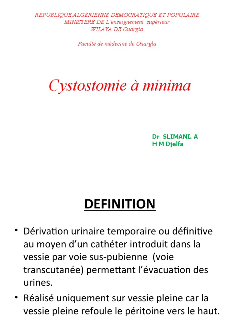 Cystostomie à minima.ppt | PDF | Vessie | Appareil urinaire