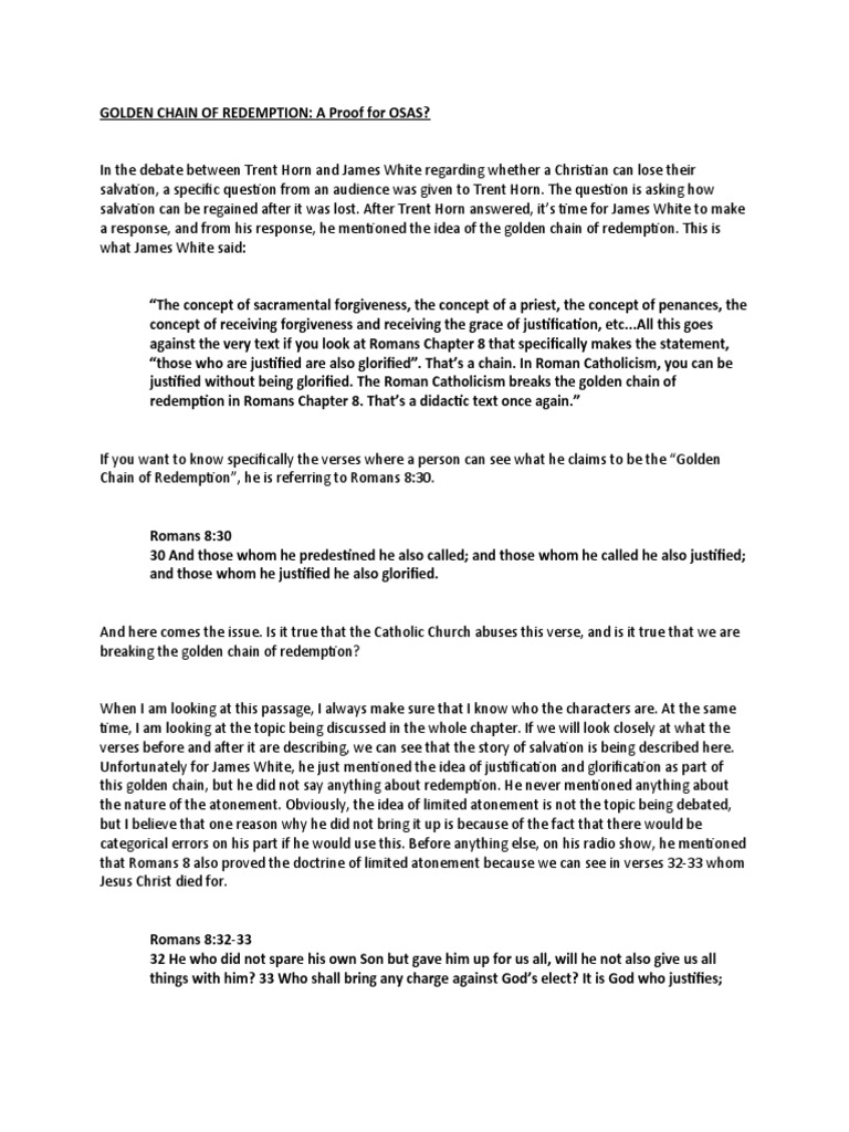 GOLDEN CHAIN OF REDEMPTION, A Proof For OSAS | PDF | Justification ...