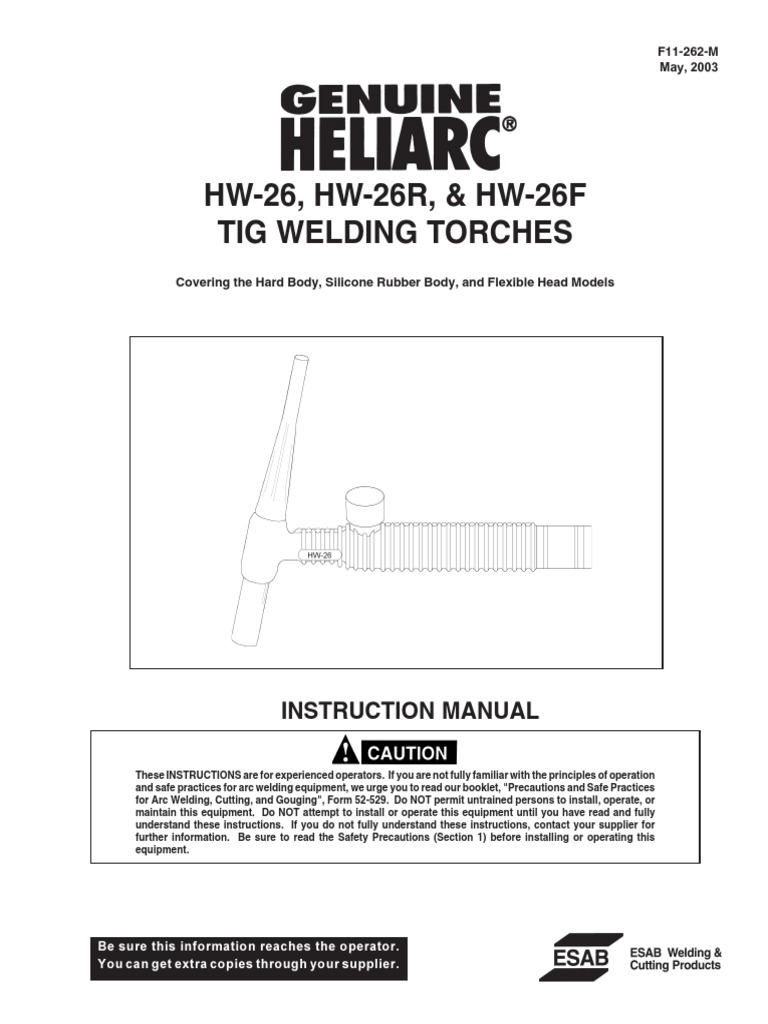HW-26, HW-26R, & HW-26F Tig Welding Torches: Instruction Manual ...