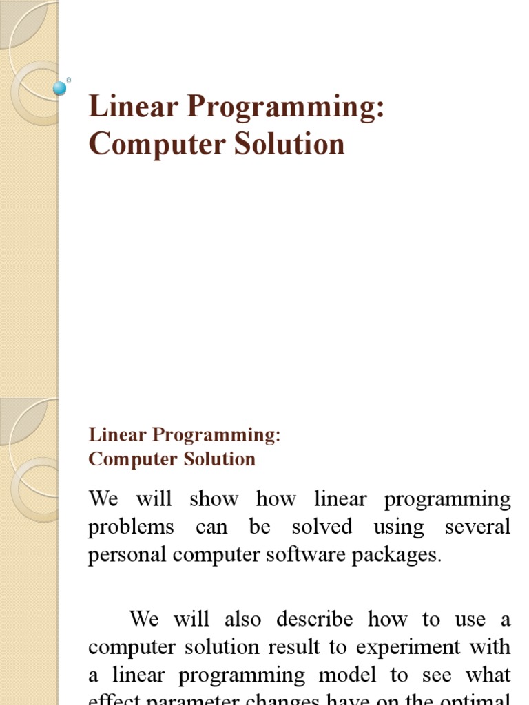 Linear Programming: Computer Solution | PDF | Linear Programming ...