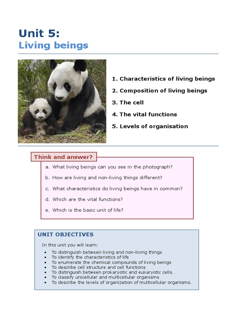 UNIT 5 Livings Beings | PDF | Cell (Biology) | Organisms
