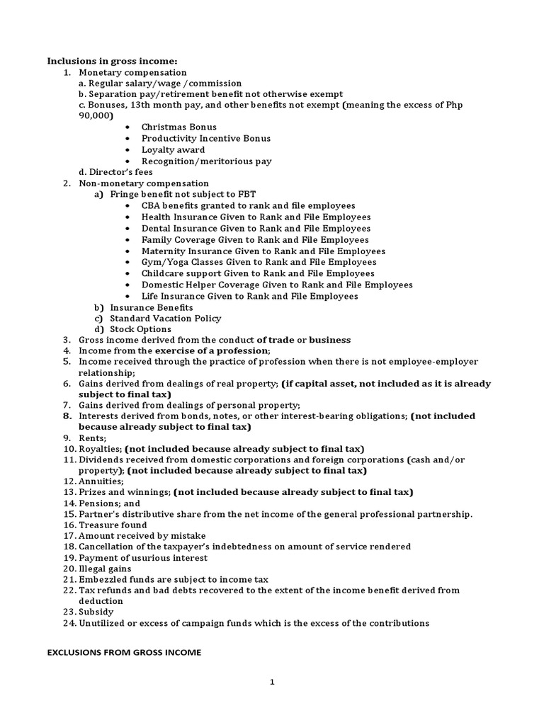 Inclusions and Exclusions in Income Tax | PDF | Expense | Tax Deduction
