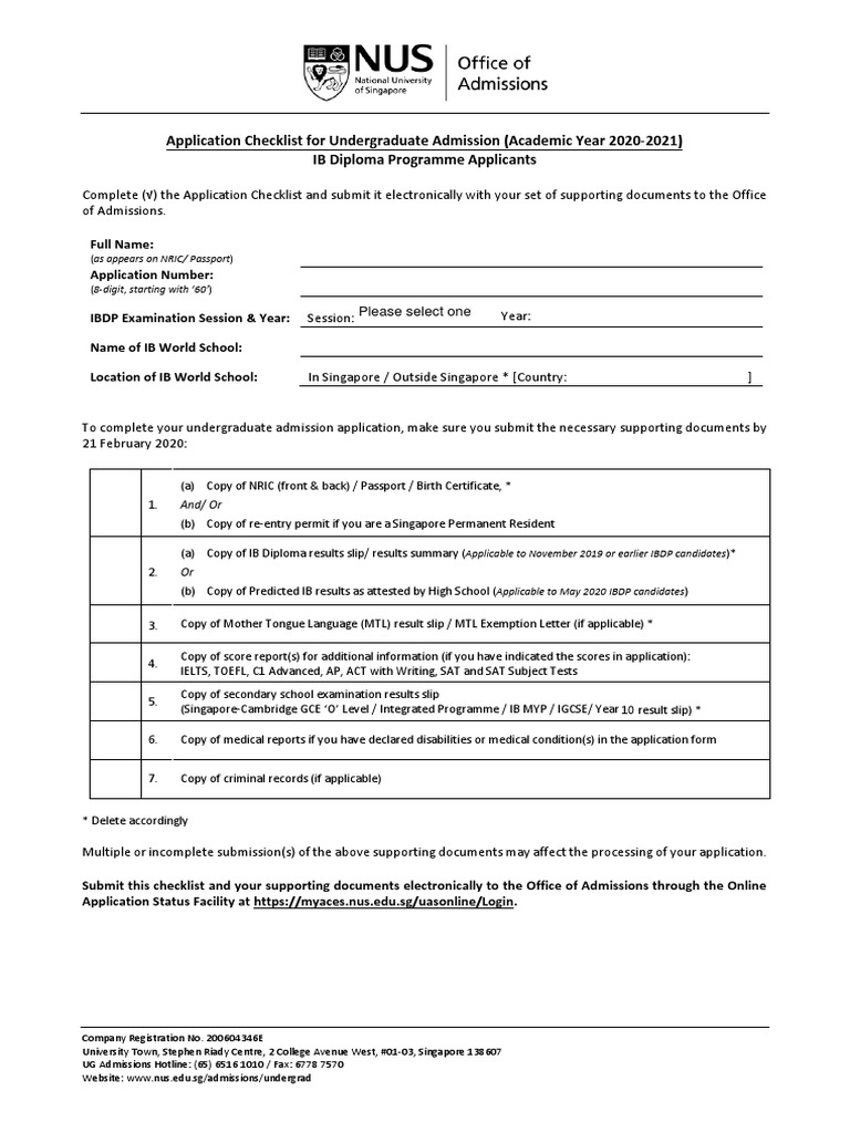 Application Requirements for Undergraduate Admission to NUS for IB ...