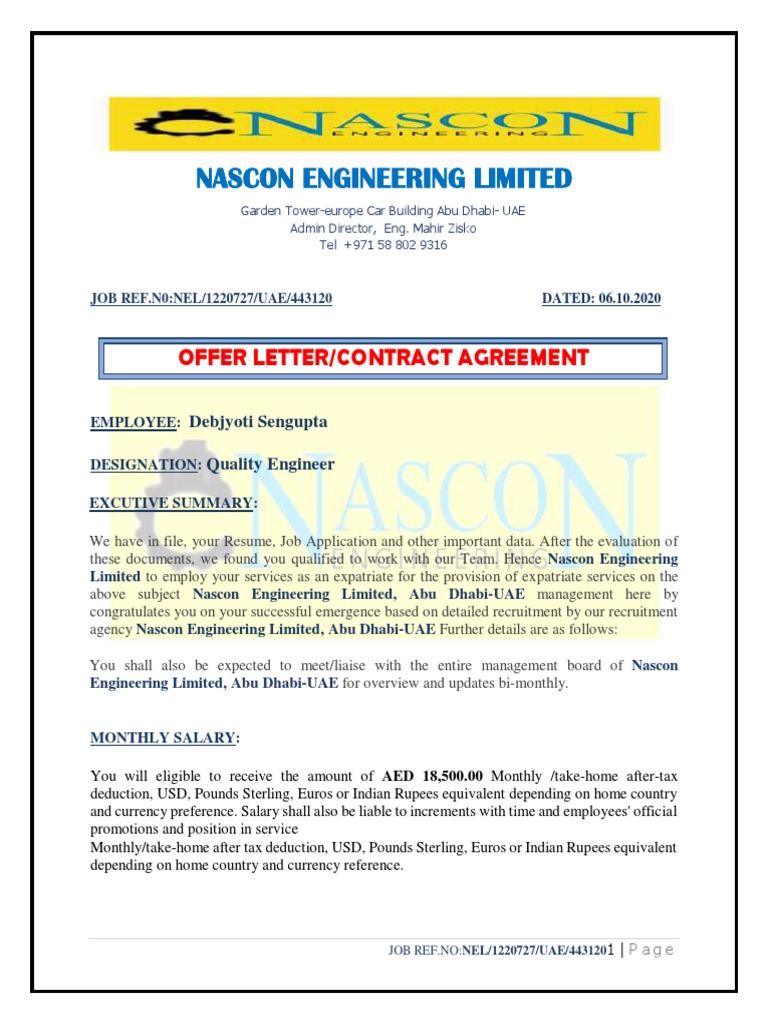 Nascon Offer Letter | PDF | United Arab Emirates | Employment