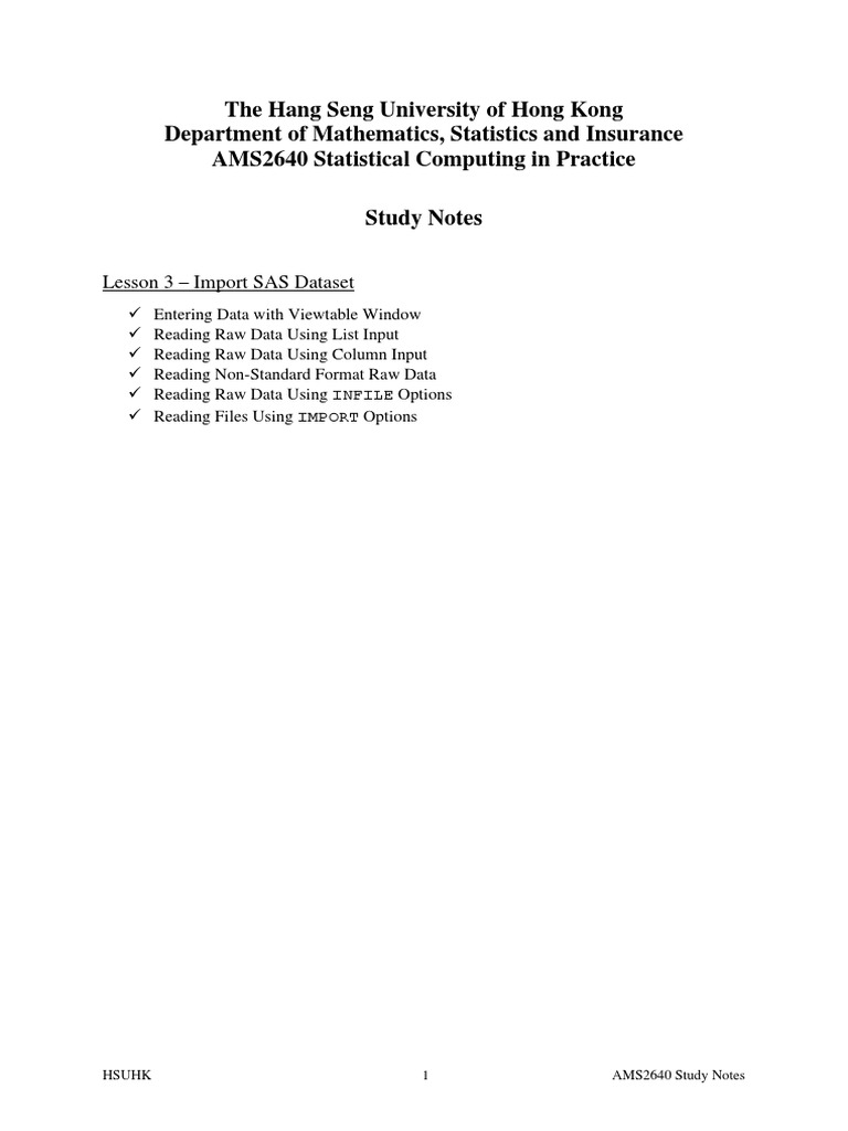 Lesson 3 Import Sas Dataset Pdf Comma Separated Values Sas Software