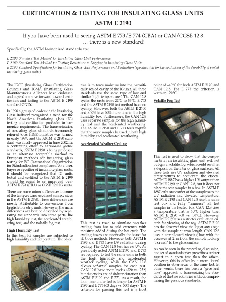 Certification & Testing For Insulating Glass Units ASTM E 2190 | PDF ...