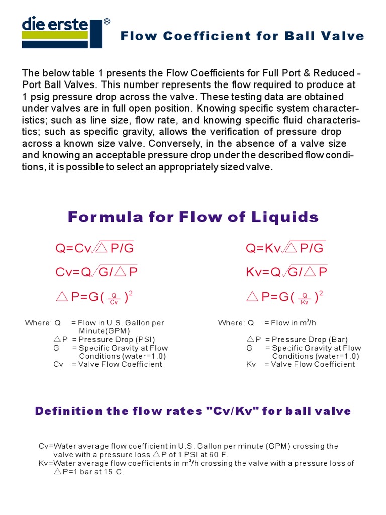 Formula For Flow of Liquids | PDF | Pressure | Valve
