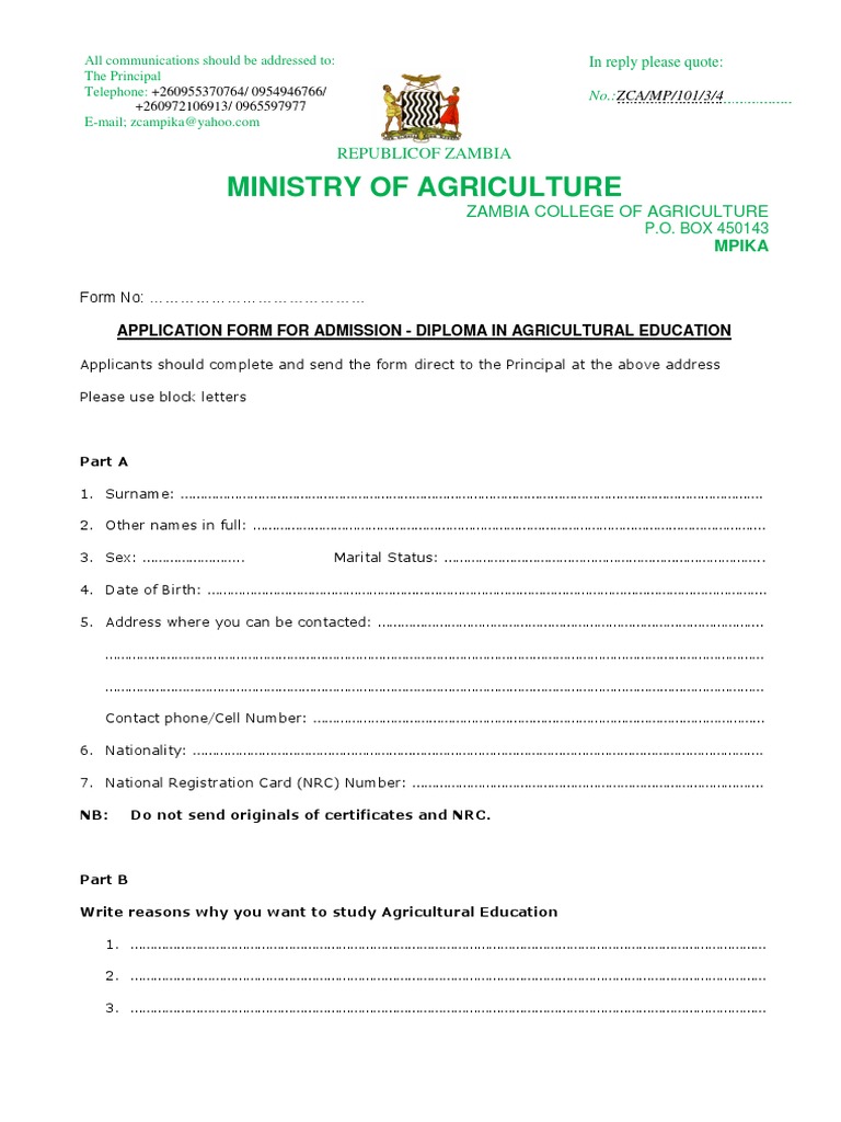 Mpika College Agricultural Education Application | PDF | Learning ...