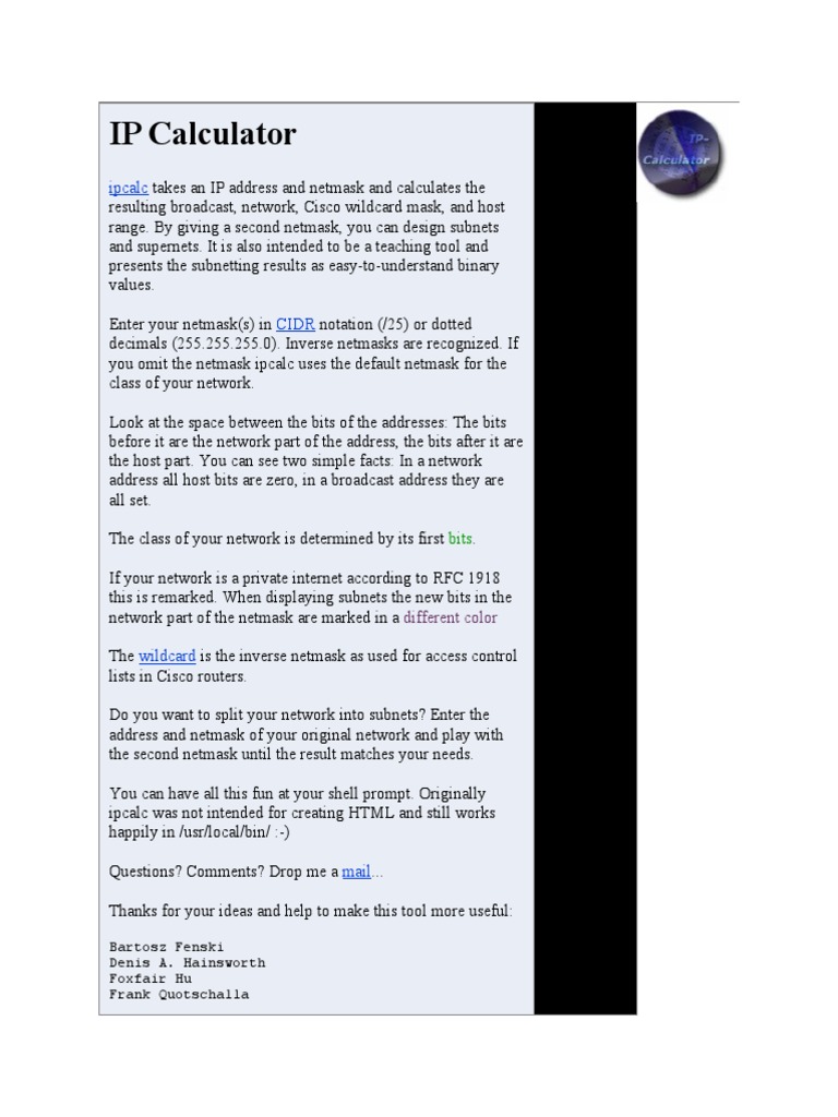 IP Calculator: Ipcalc | PDF | Communications Protocols | Network Architecture