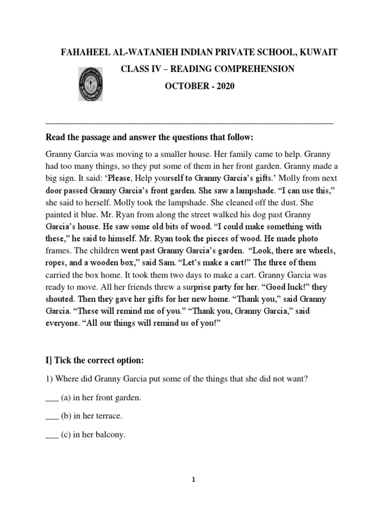 Comprehension Grade 4 | PDF