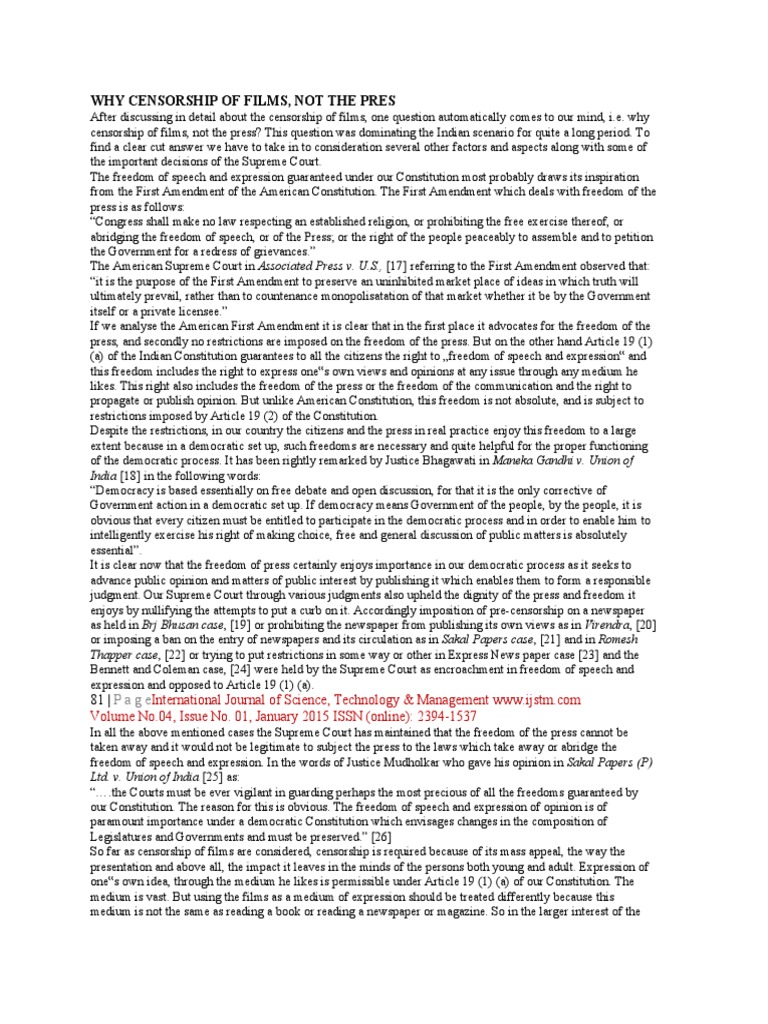 Why Censorship of Films | PDF | First Amendment To The United States ...