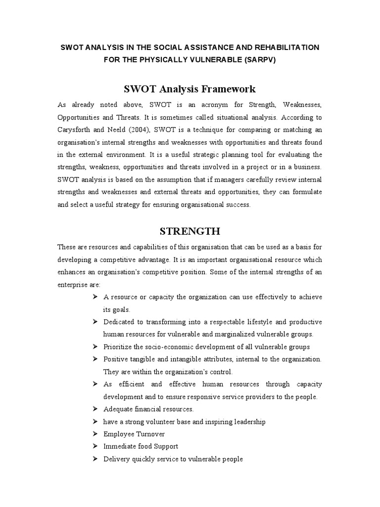 SWOT Analysis Framework: Swot Analysis in The Social Assistance and ...