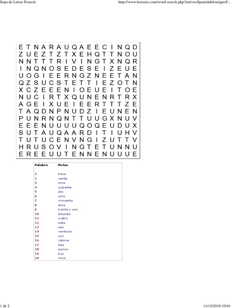 Sopa de Letras Francés PDF | PDF