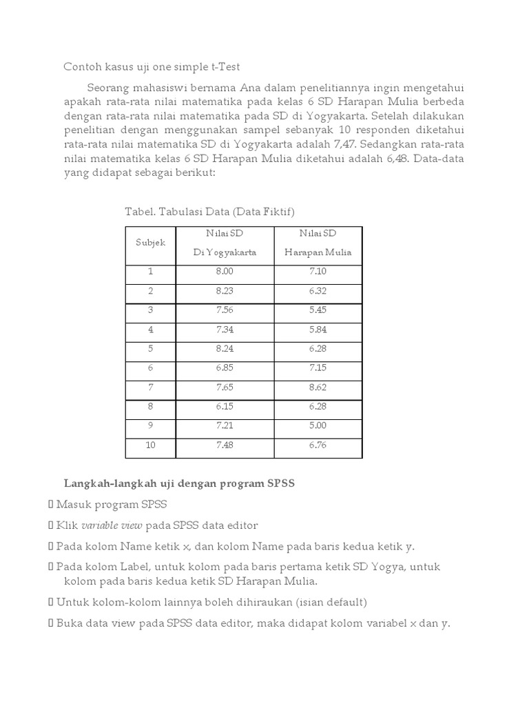 Contoh Kasus Uji One Sample T-Test | PDF