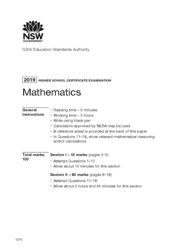 2019 HSC Mathematics PDF | PDF | Sine | Triangle