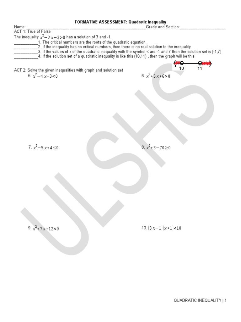 Quadratic Inequality Assessment Guide | PDF