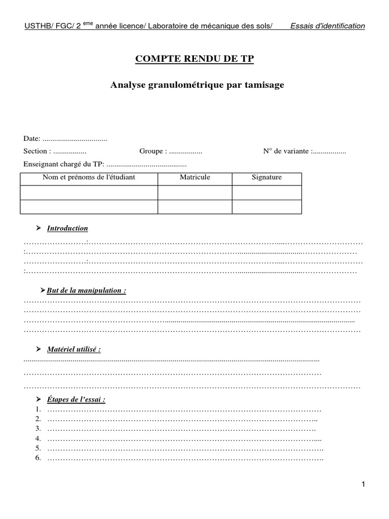 TP Tamisage - Compte Rendu | PDF