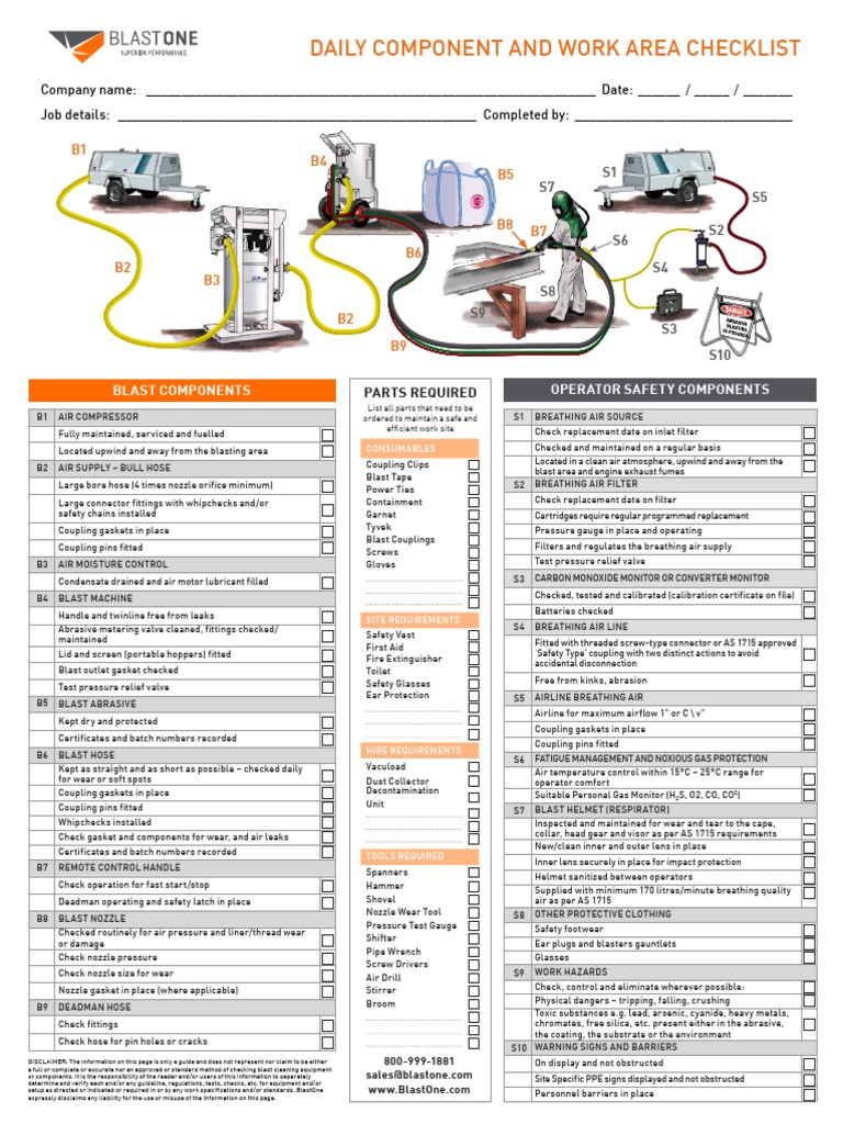 Daily Component and Work Area Checklist: B1 B4 B5 B8 B7 | PDF ...