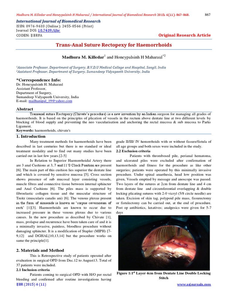 Chivate's Procedure for Hemorrhoids | PDF | Hemorrhoid | Medical ...