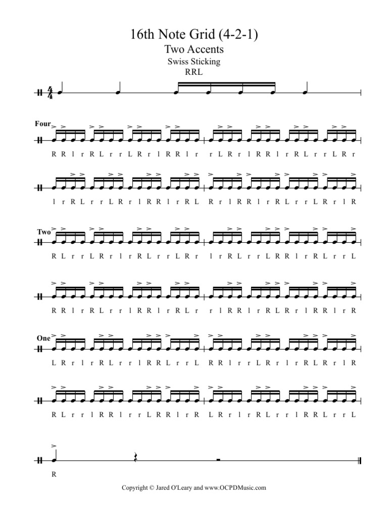 16th Note Grid (4-2-1) : Two Accents | PDF