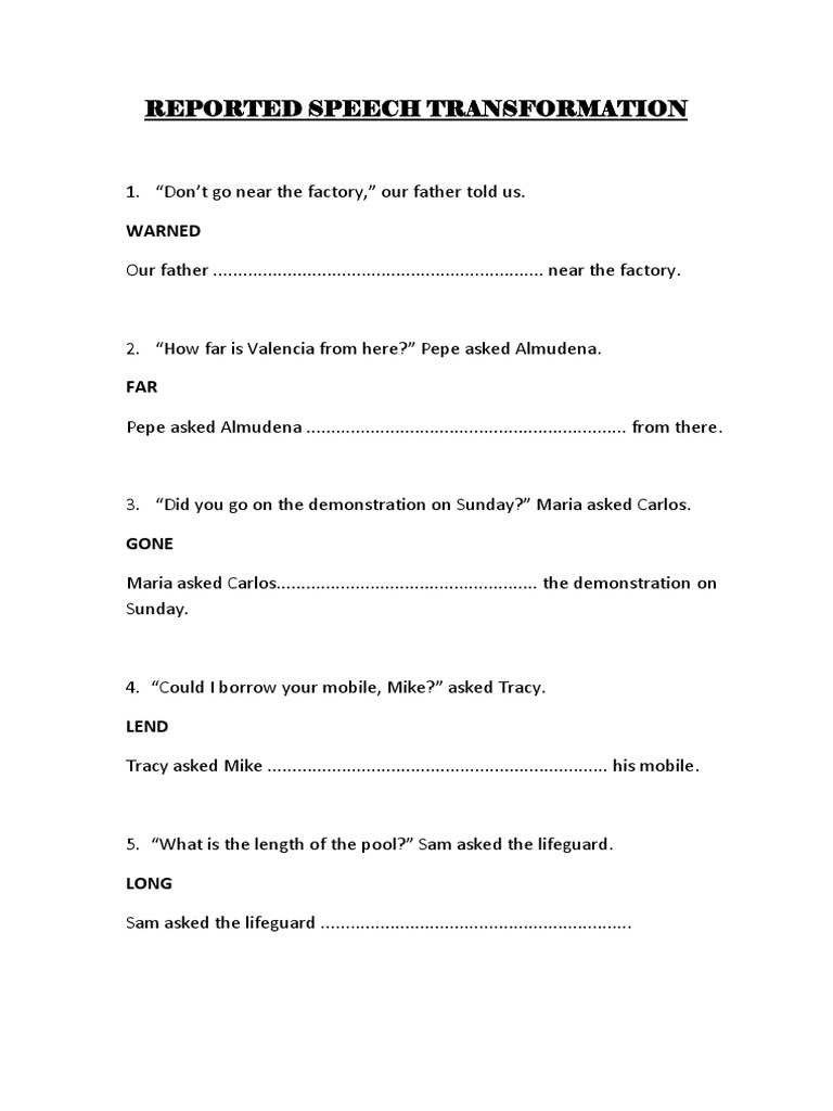 Reported Speech Sentence Transformation | PDF
