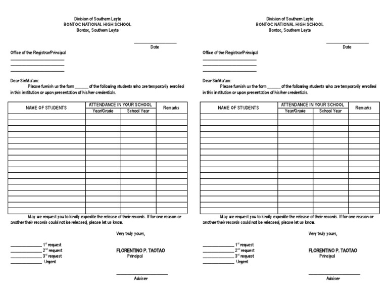 Form 137 Request Form | PDF