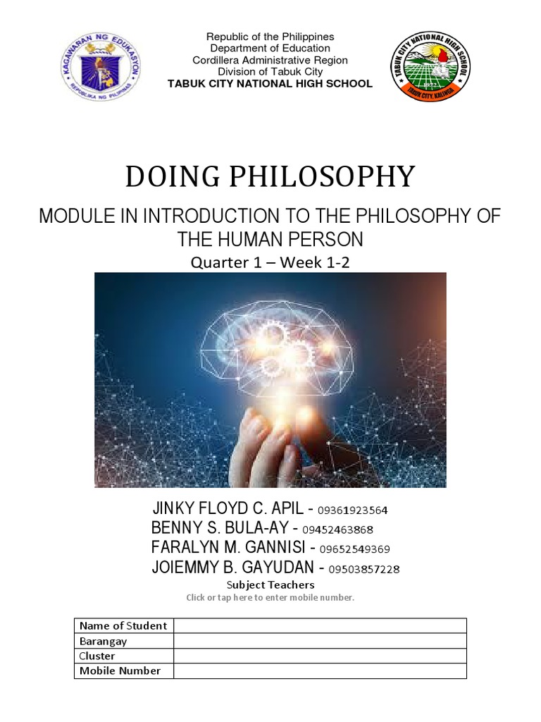 Doing Philosophy: Module in Introduction To The Philosophy of The Human ...