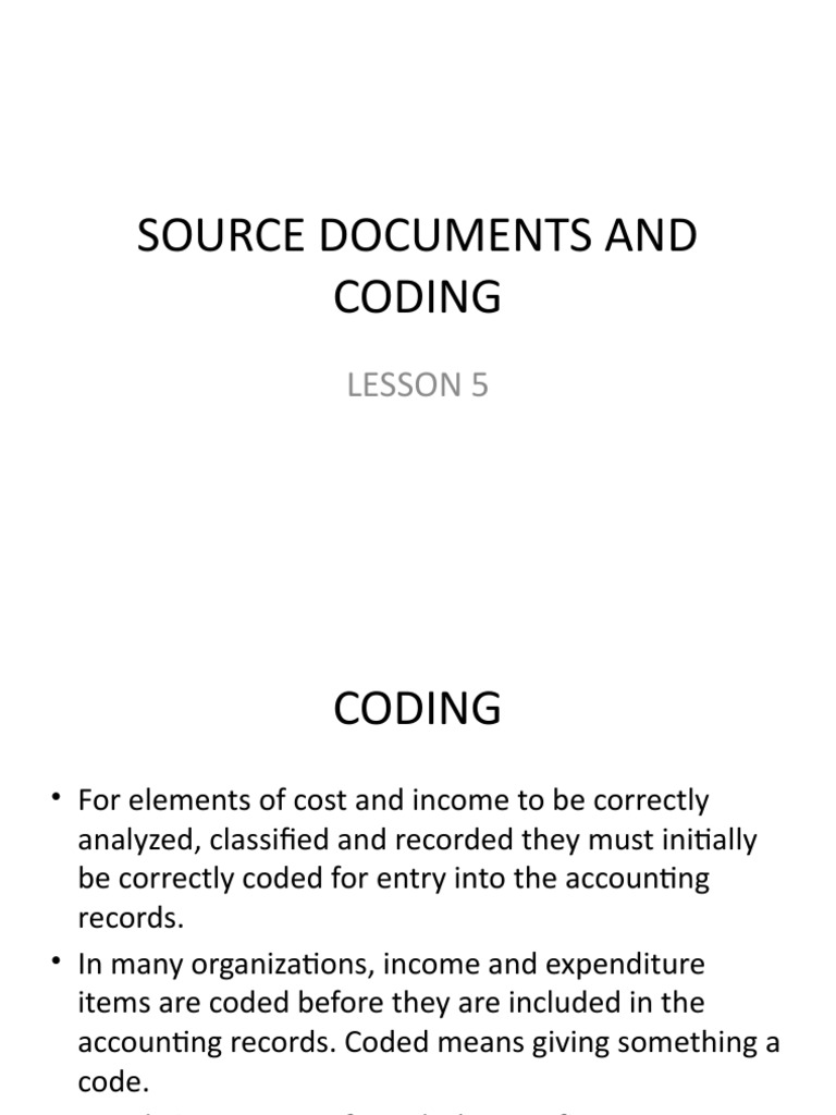 SOURCE DOCUMENTS AND CODING - Lesson 5 | Download Free PDF | Inventory ...