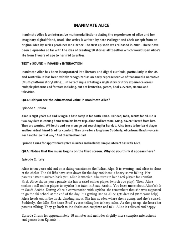 Inanimate Alice: Text + Sound + Images + Interaction | PDF