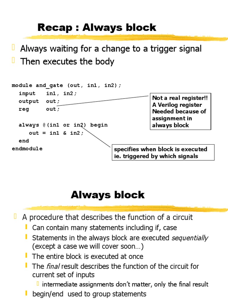 Recap: Always Block: Always Waiting For A Change To A Trigger Signal ...